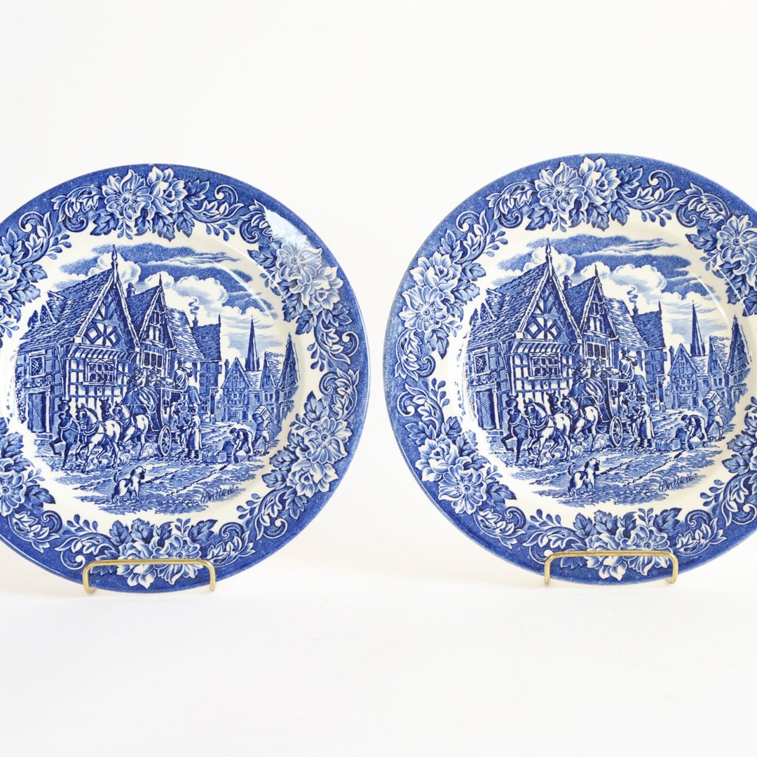Vintage Blue Transferware Wall Plates: David Copperfield Dickens Series ...
