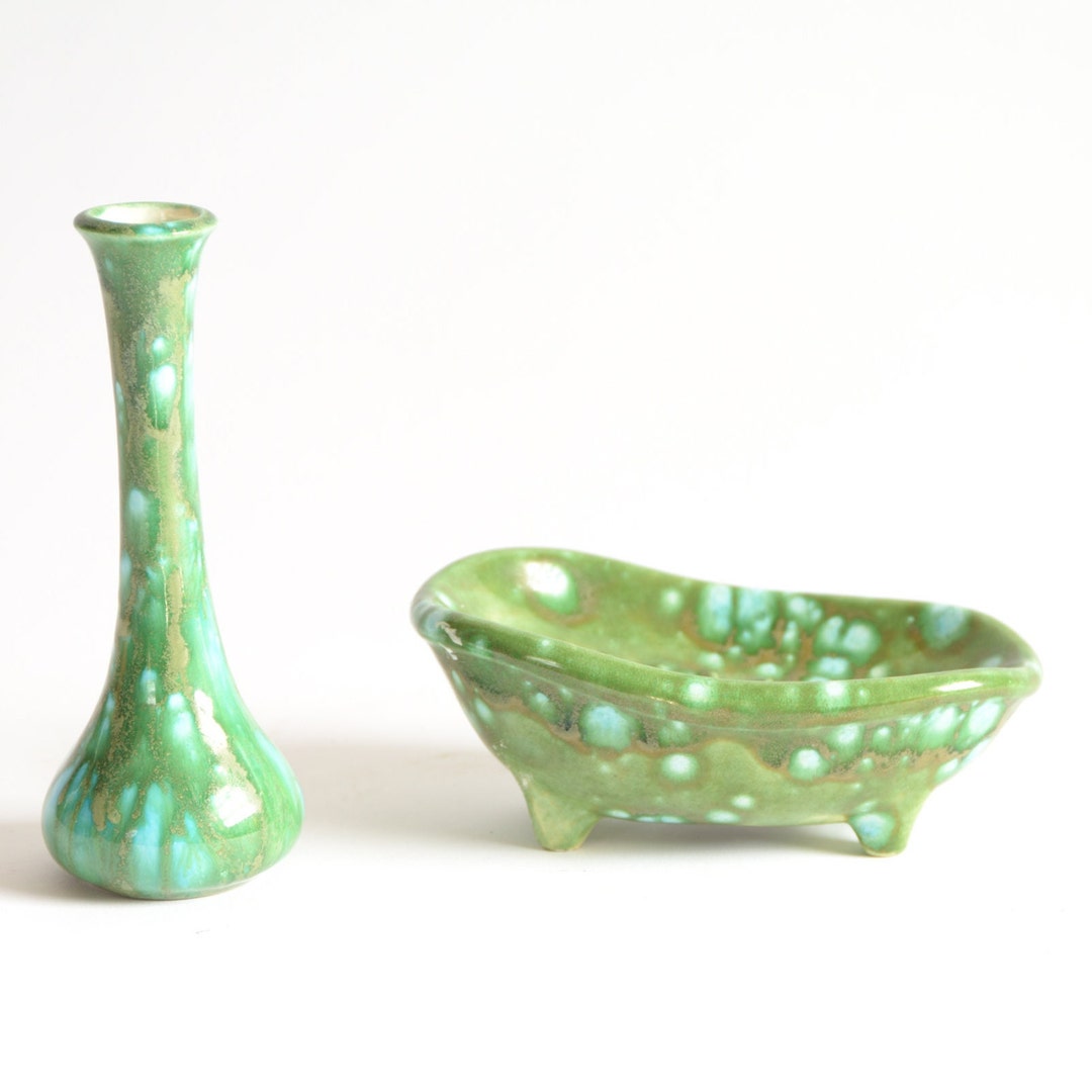 Green MOD Splatter | Ceramic Vase | Soap Holder | Mid Century Bathroom ...