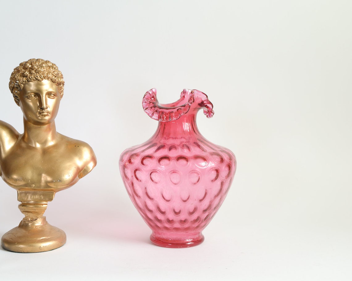 Fenton Glass Cranberry Fenton Vase Double Crimped Ruffled Rim | Etsy