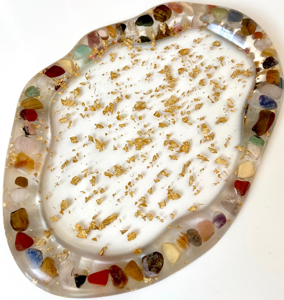 Oval Resin Blob Tray Gemstones & Gold Flakes - Etsy