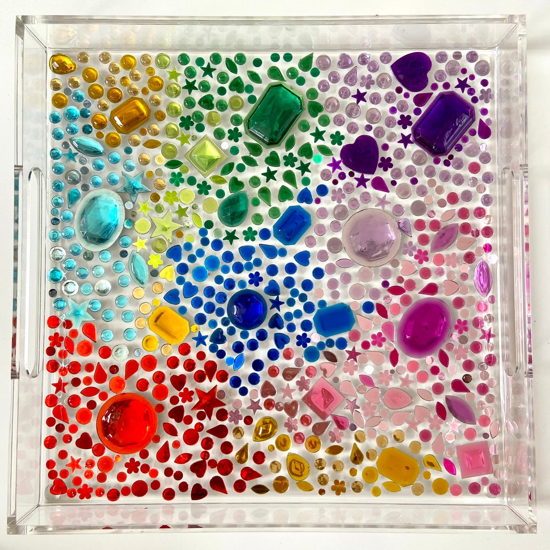 Clear Acrylic/resin Tray Partially Covered Rainbow Gems - Etsy