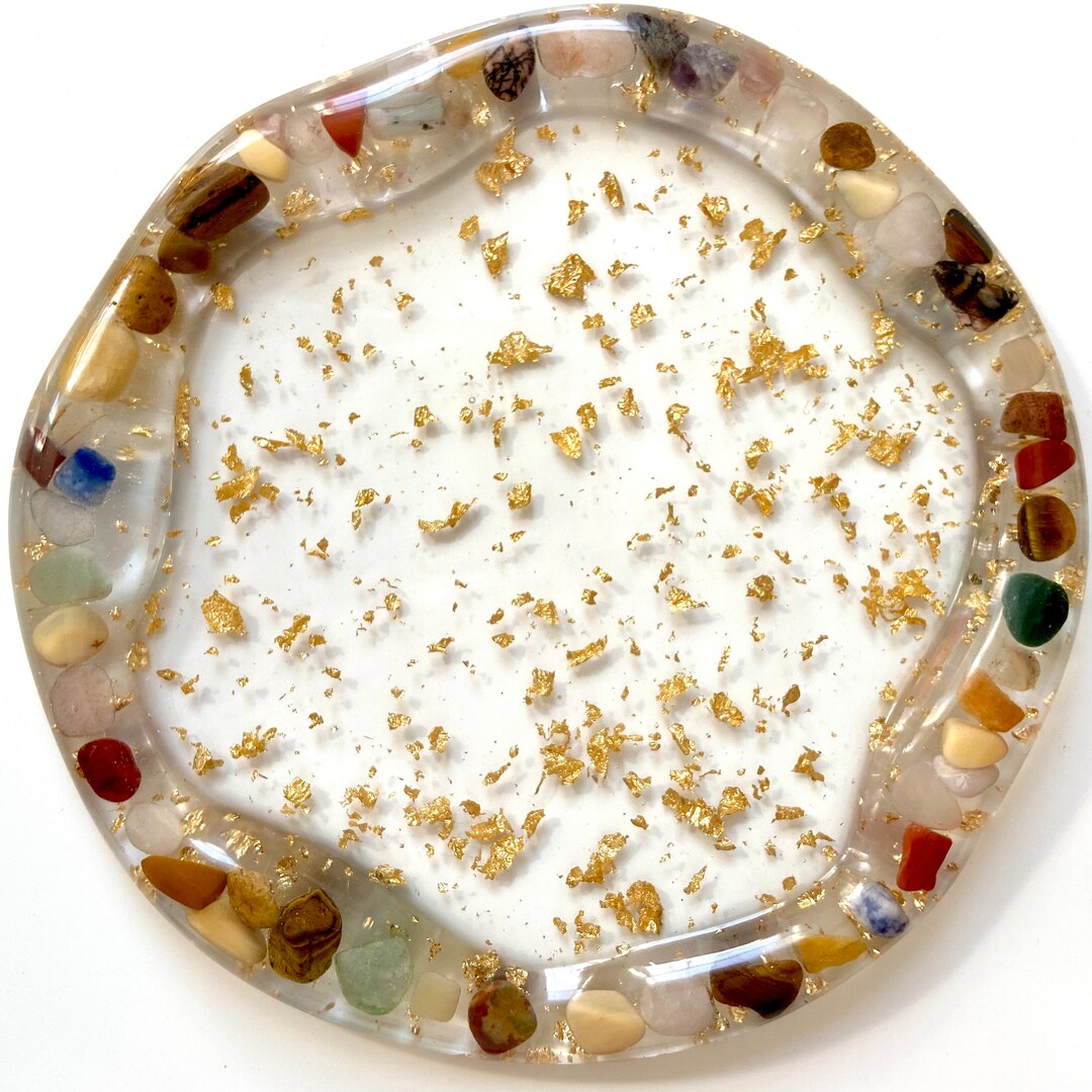 Circle Resin Blob Tray Gemstones & Gold Flakes - Etsy