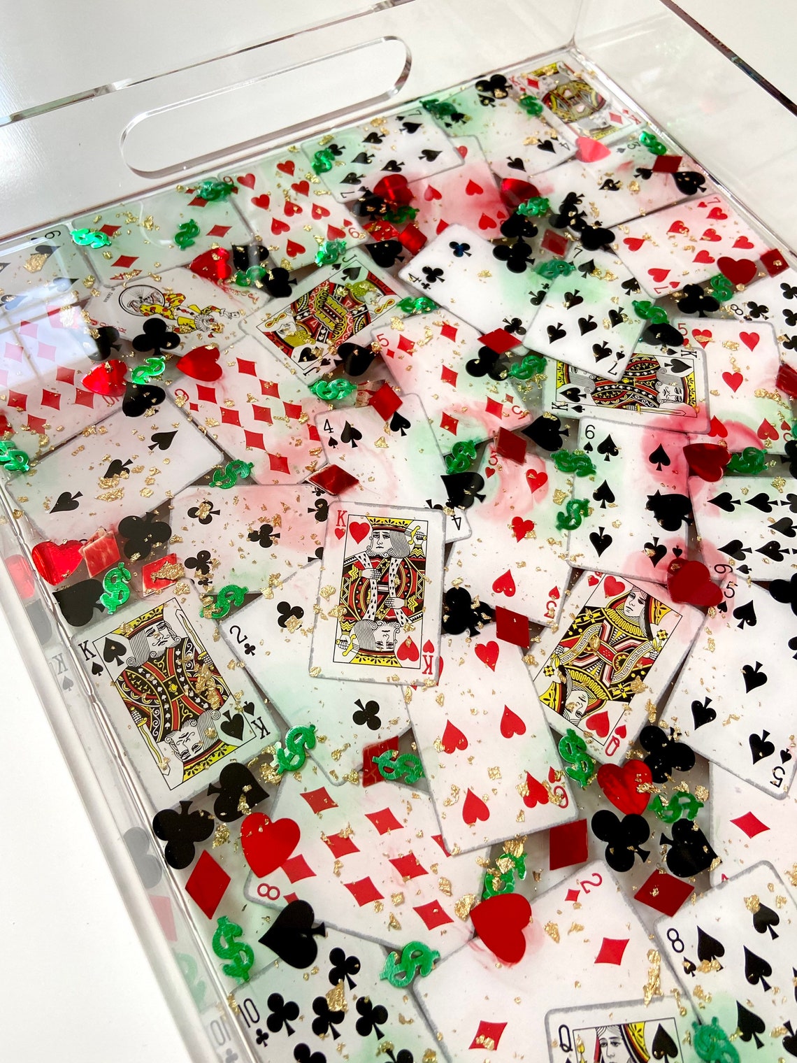 Clear Acrylic/resin Tray Playing Cards Confetti& Gold - Etsy