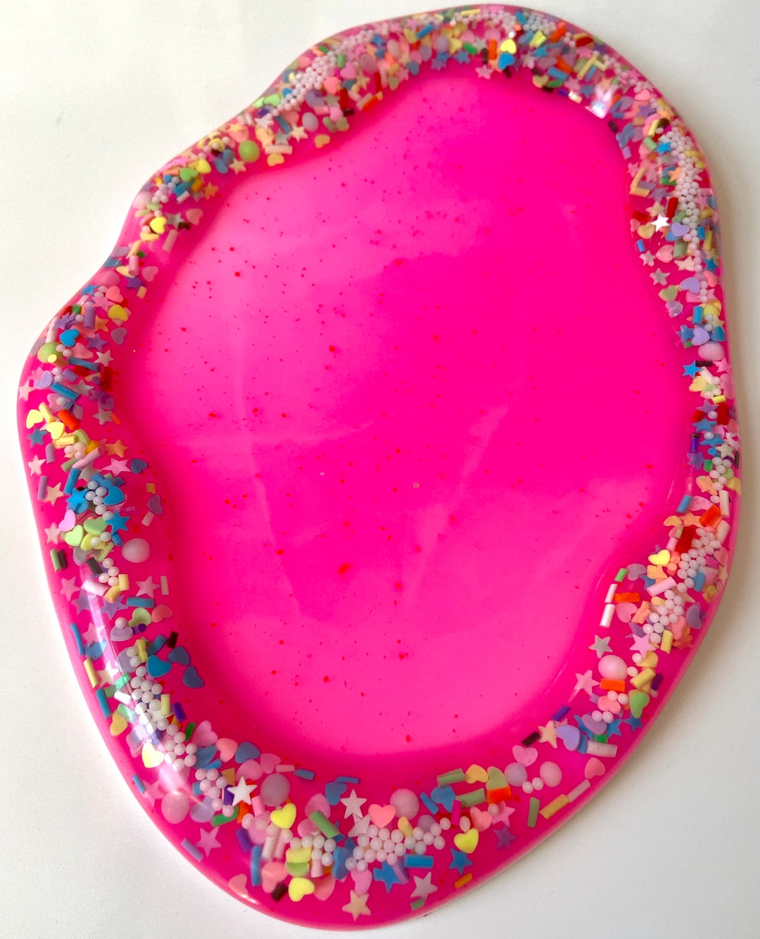 Oval Resin Blob Tray Neon Pink W/rainbow Sprinkles - Etsy