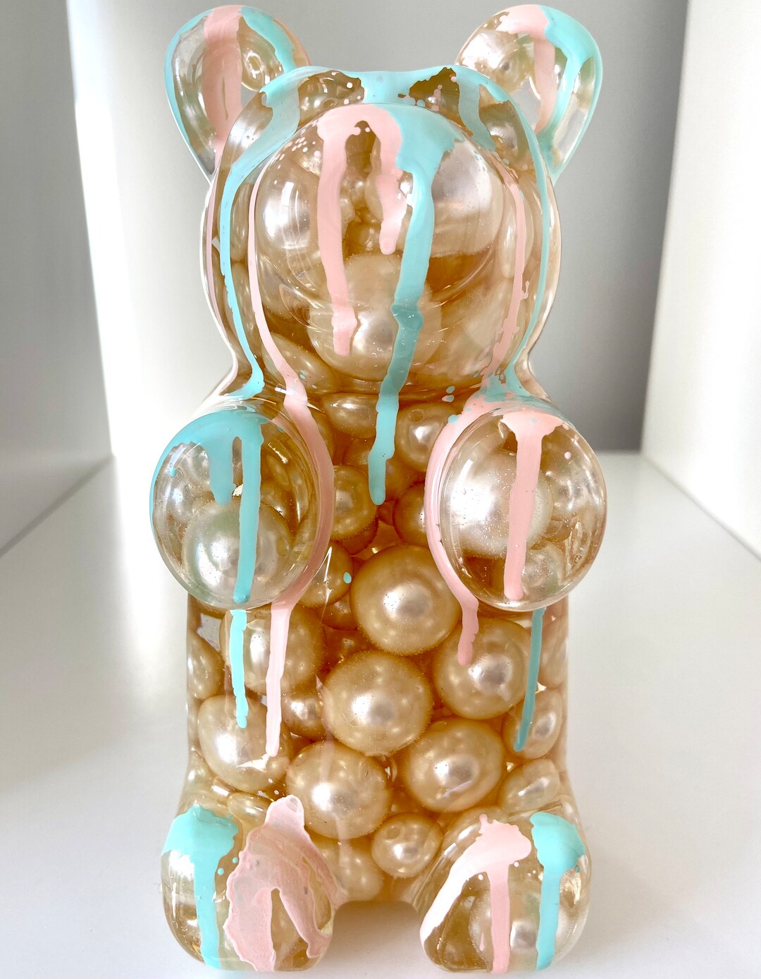 Giant Resin Gummy Bear Statue Pearls, Pastel Orange & Green Drip - Etsy