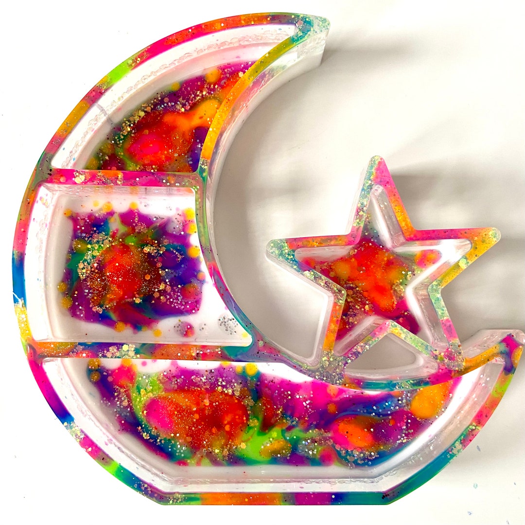 Resin Moon & Star Tray/shelf- Euphoria Colorway With Crystals - Etsy