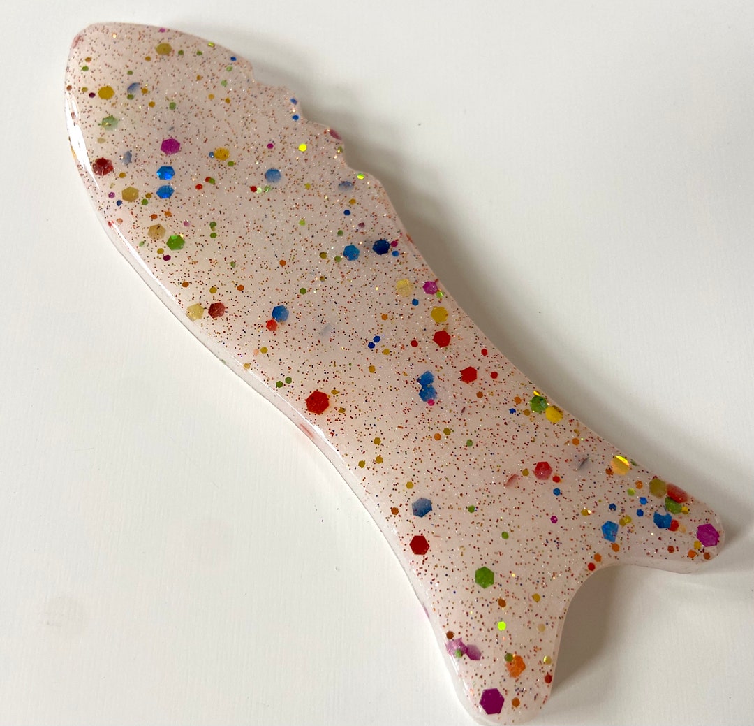 Resin Massage Tool Fish Shape, Shimmery White, Rainbow Glitter - Etsy