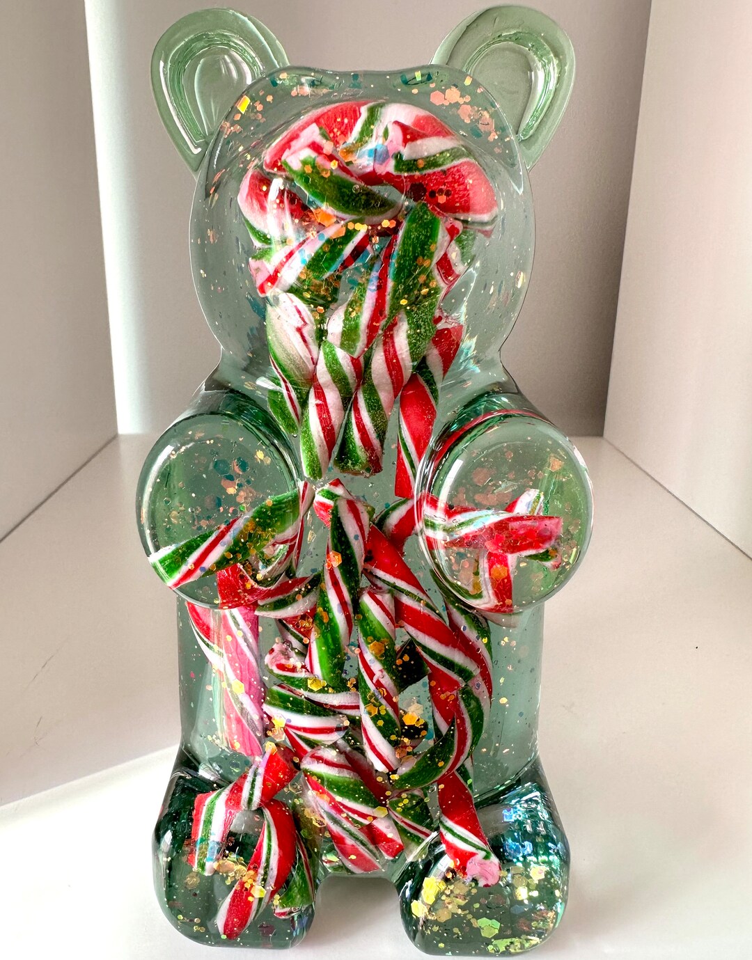 Giant Resin Gummy Bear Statue Candy Canes/iridescent Glitter/green Base ...