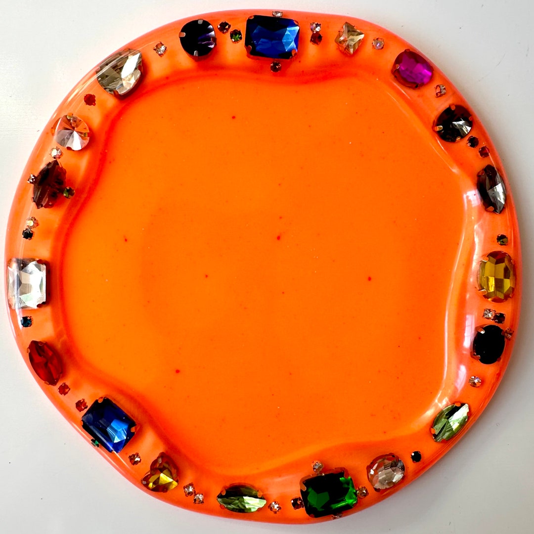 Circle Resin Blob Tray- Neon Orange W/rainbow Gems - Etsy
