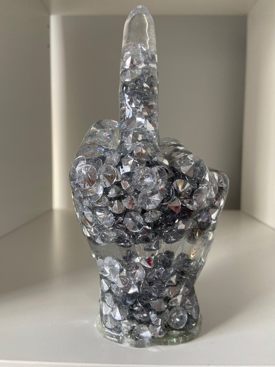 Resin Middle Finger Statue- Silver Diamonds - Etsy