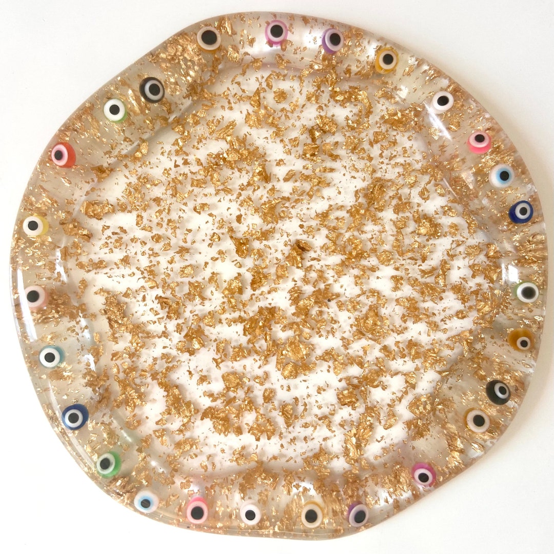 Circle Resin Blob Tray- Gold Flakes & Multicolor Evil Eyes - Etsy