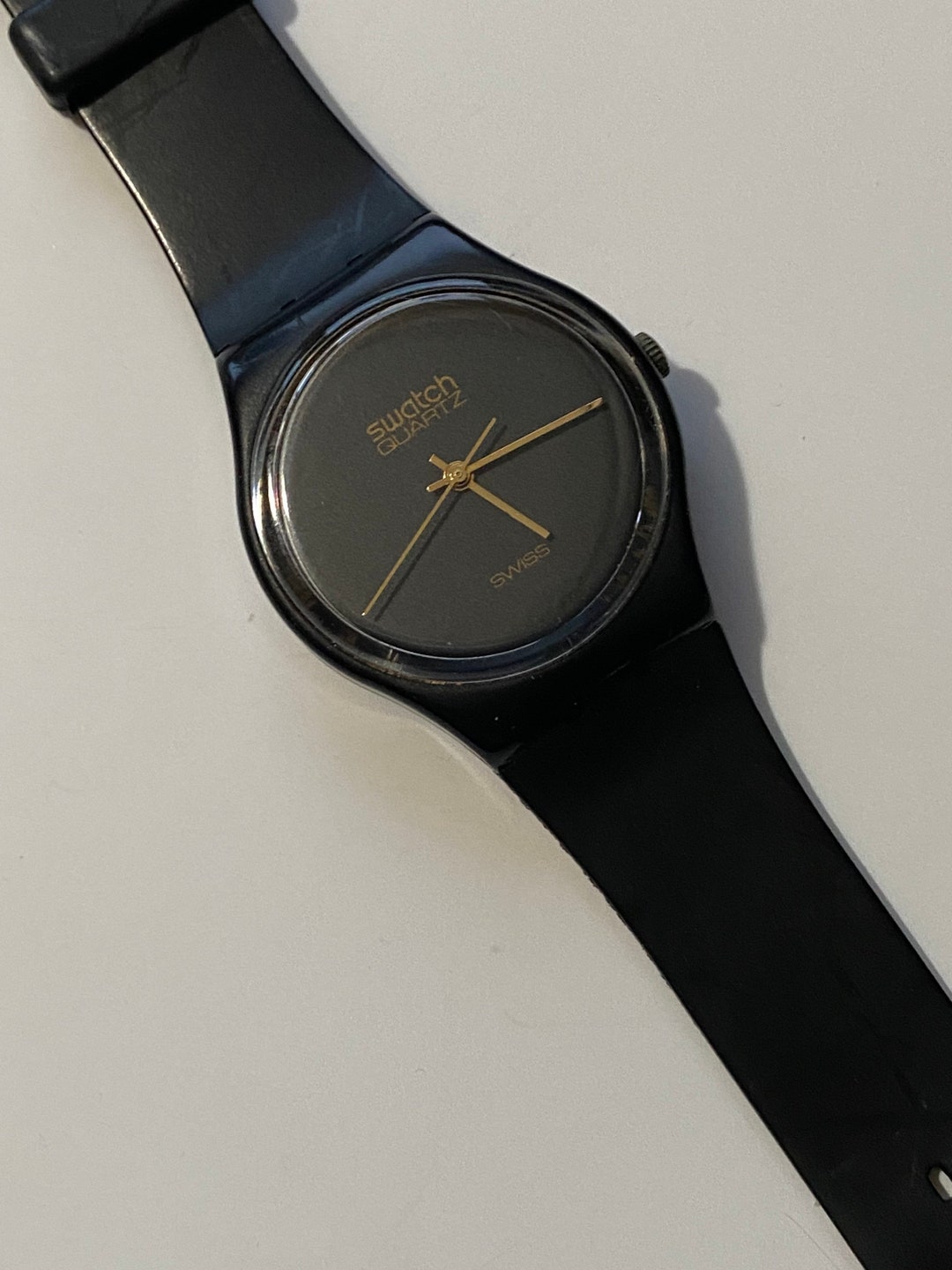 Swatch Watch Vintage Black Magic 1984 GB101 Re Rare 7 Hole Strap First ...