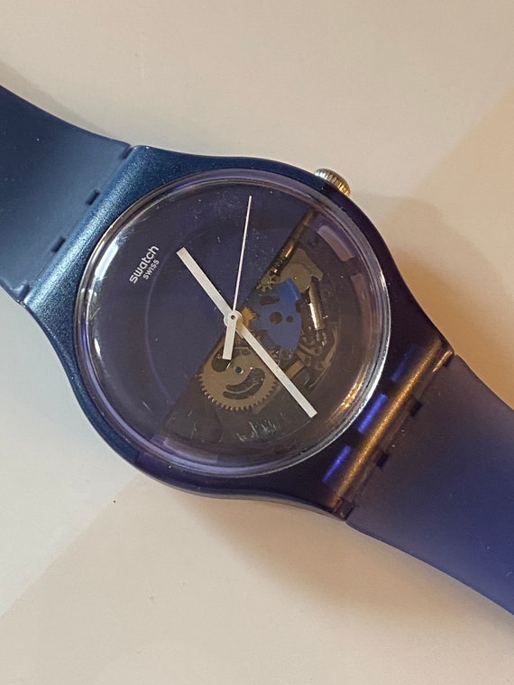 Swatch Watch Blue Depth Dip Blue skeleton gears SUON1… - Gem
