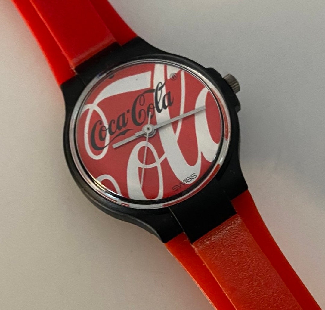 New Vintage Swatch Watch Coca Cola Trademark Red Black Manufactured by ...