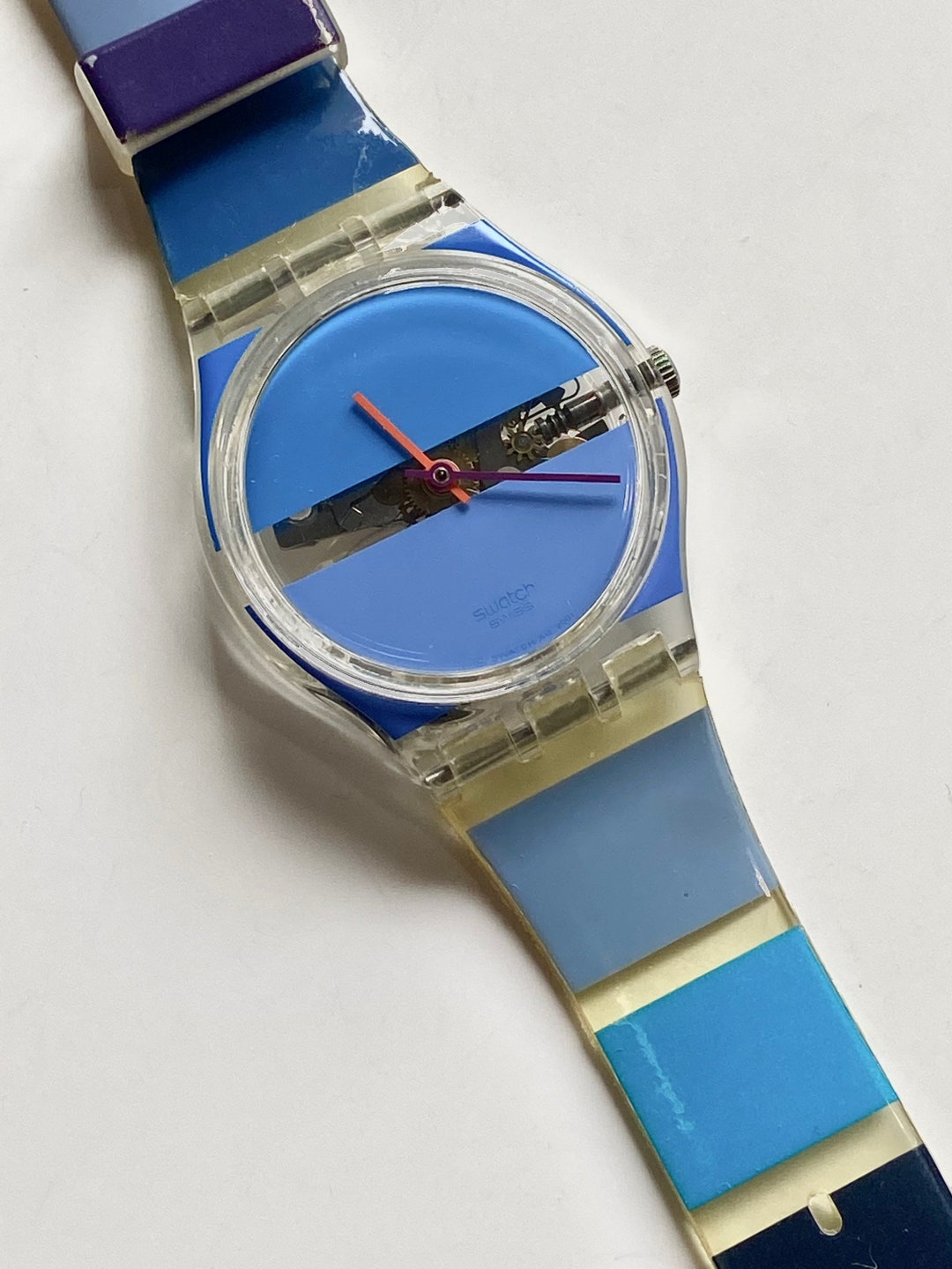 New Vintage Swatch Watch Blue Painted Time by Artist Stephen Dean GK376 ...