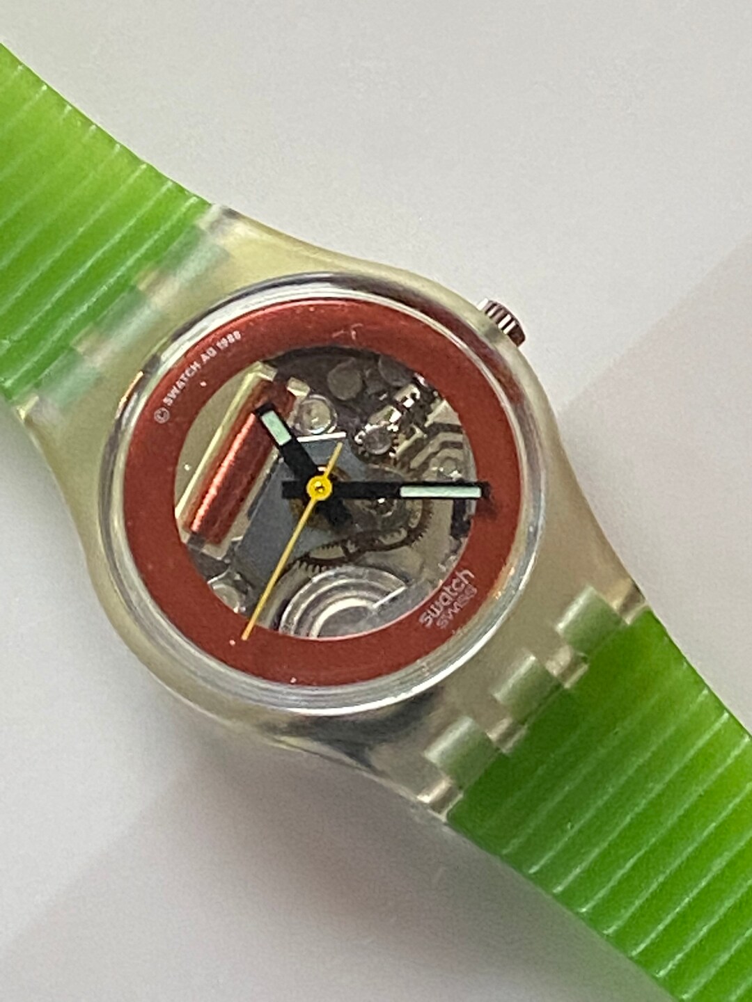 New 1988 Vintage Swatch DISQUE ROUGE LK114 Skeleton Gears Neon Rare ...