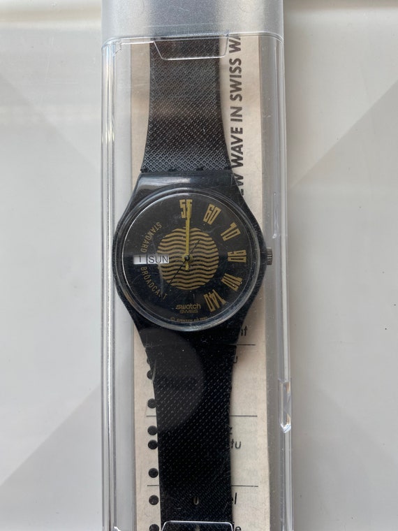 New 1990 Swatch Watch Vintage BROADCAST GB720 new bat… - Gem