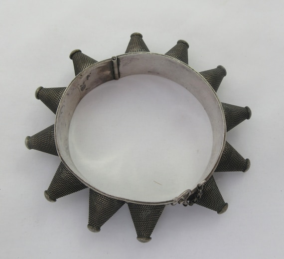 Wide Ethnic Sterling Silver Spikes Pin Clasp Bracelet… - Gem