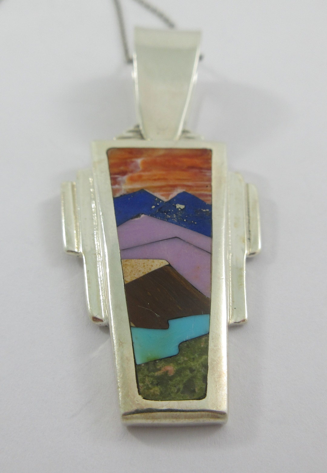 Native American Mark Jimenez Sterling Silver Multi Stone Inlay Pendant ...