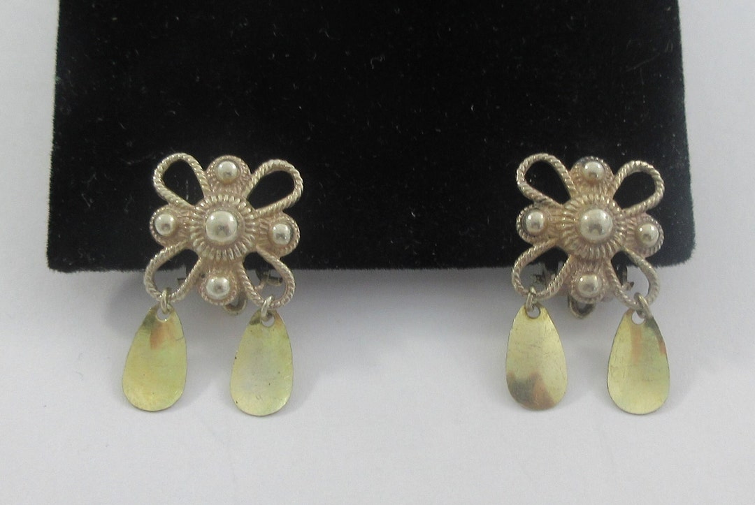 Denmark Johannes Bronee 830 Silver Filigree Floral Dangle Clip On - Etsy
