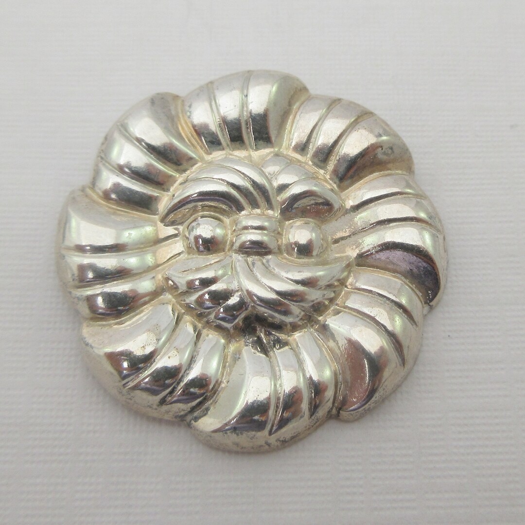 Round Sterling Silver Repousse Floral Brooch Pin - Etsy