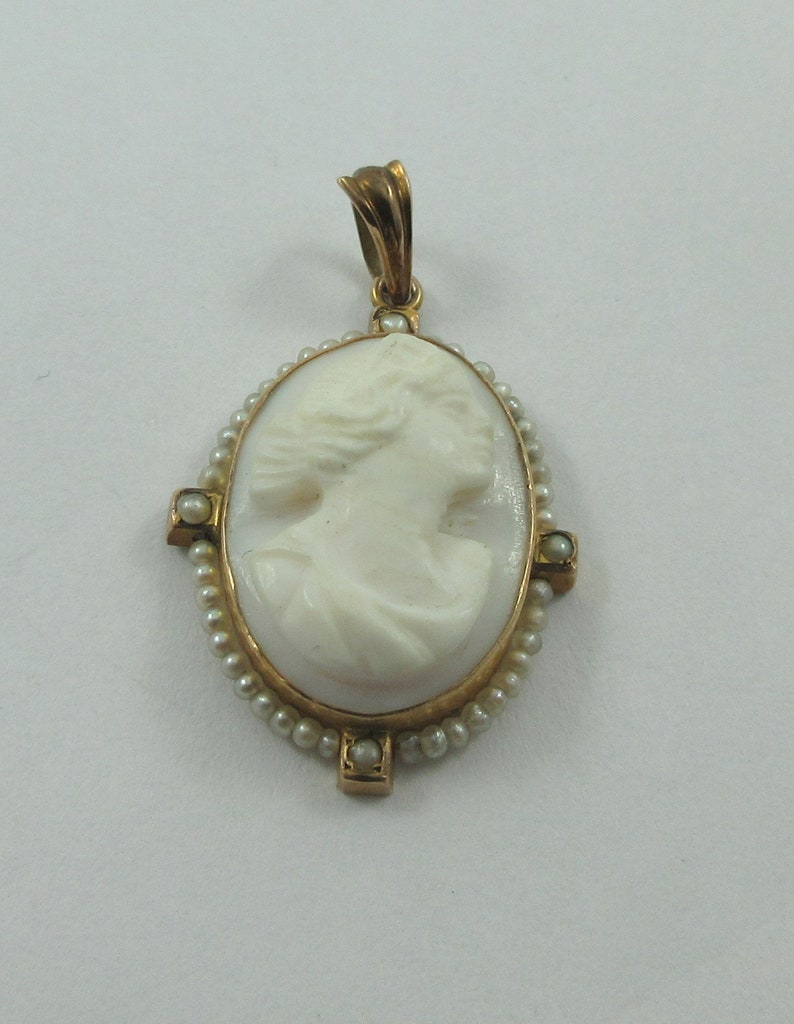Small Art Deco 10K Yellow Gold Real Shell Cameo Pendant - Etsy