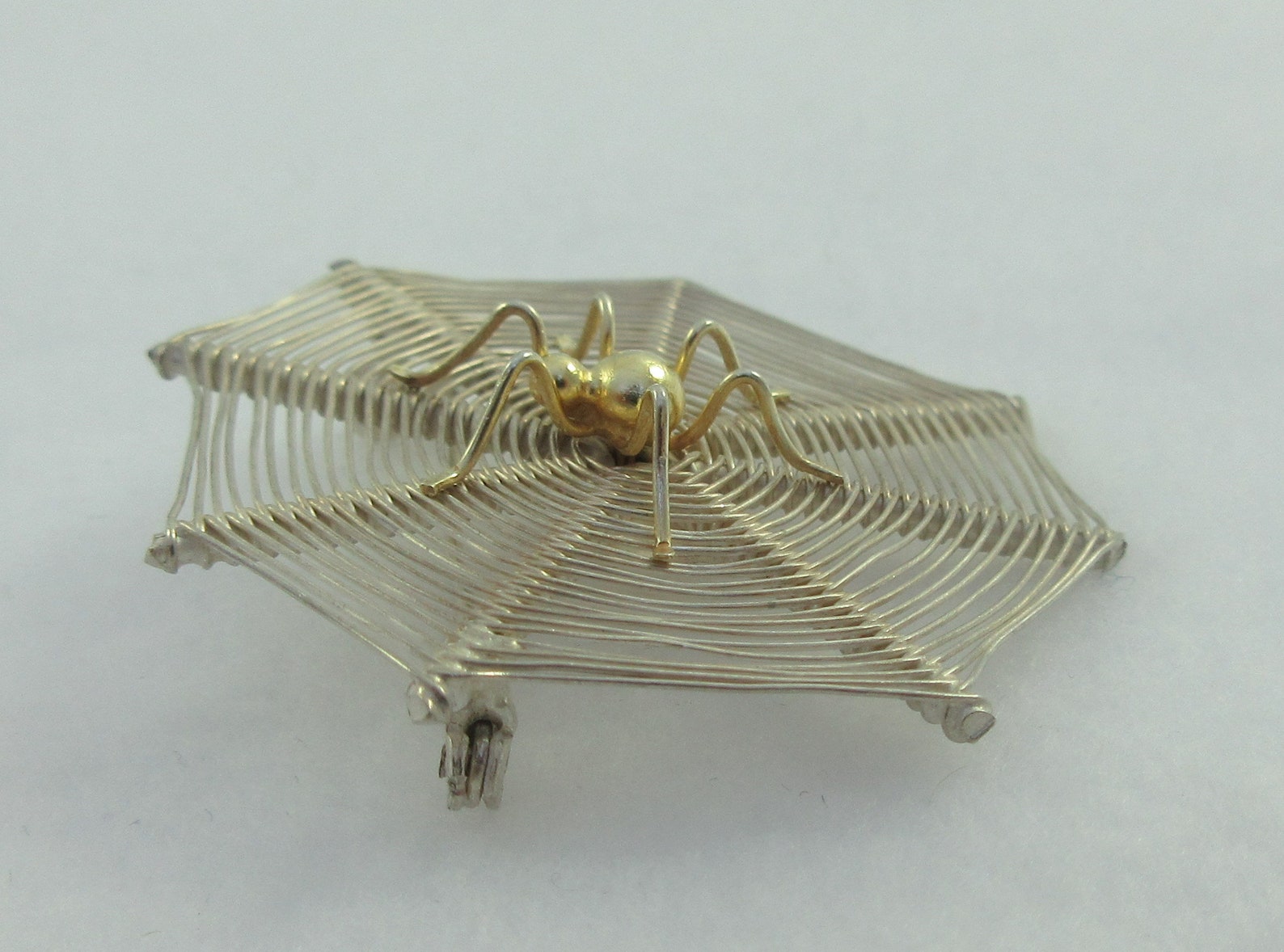 800 Silver Gold Over Silver Spider on Spider Web Brooch | Etsy