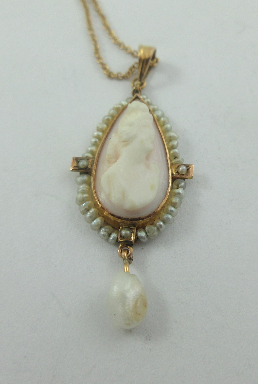 Art Deco 10K Yellow Gold Real Shell Cameo Pendant - Etsy