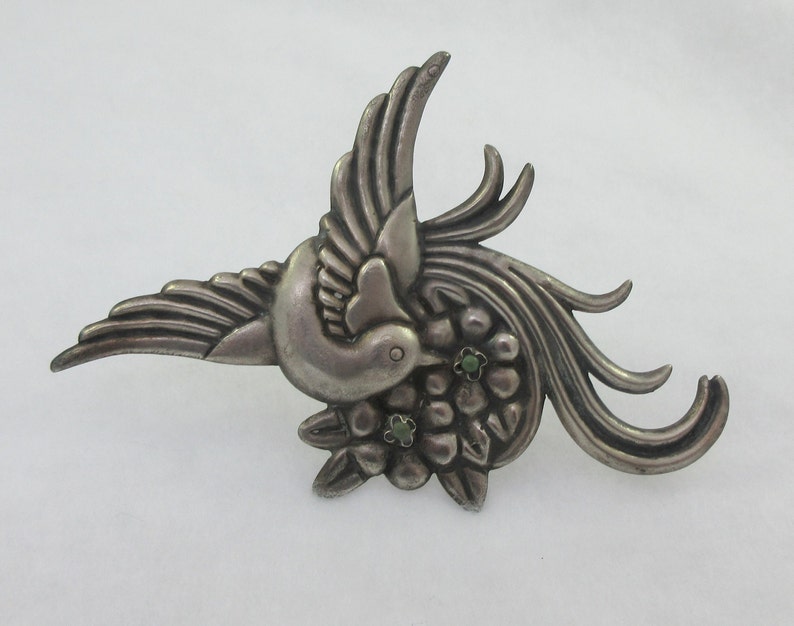 Huge Sterling Silver Bird Floral Turquoise Brooch - Etsy