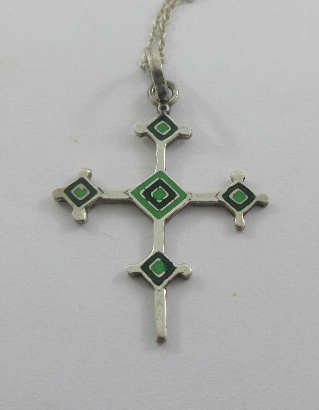 Sterling Silver Enameled Geometric Cross Pendant W. Sterling Chain - Etsy