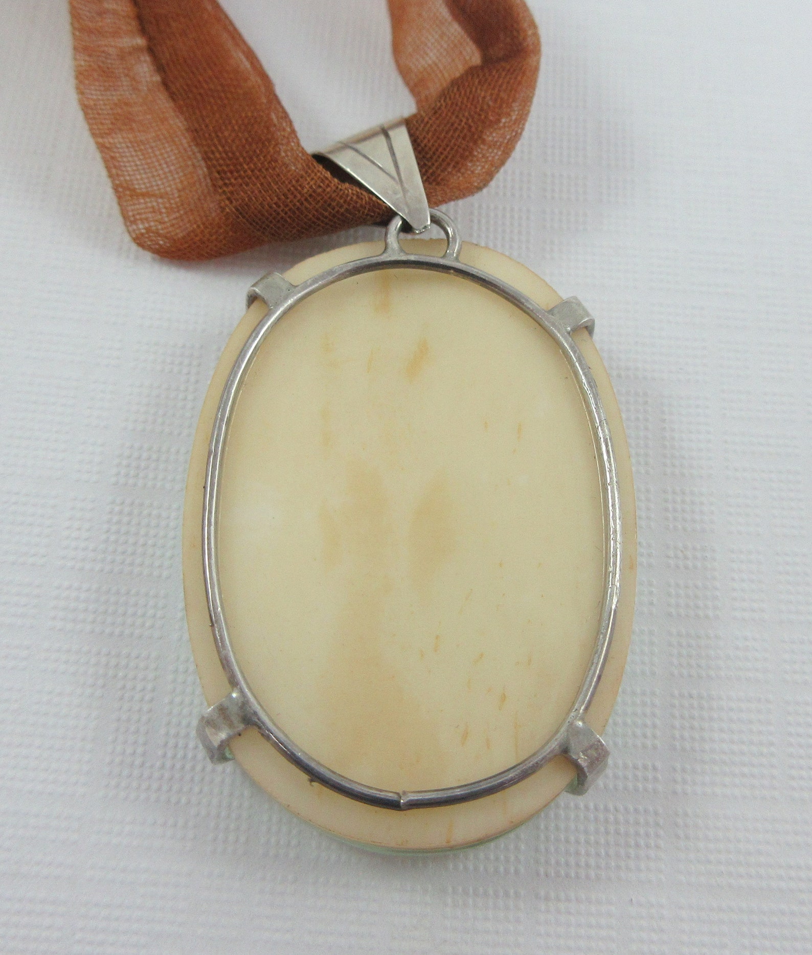 Janice Lee Ripley Sterling Silver Ox Bone Floral Cameo Pendant W. Brown ...