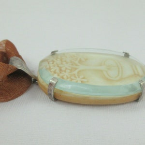 Janice Lee Ripley Sterling Silver Ox Bone Floral Cameo Pendant W. Brown ...