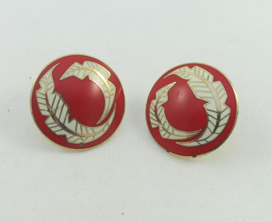 Boucles d'oreilles Laurel Burch Palm Leaves ton doré émaillé rouge ...