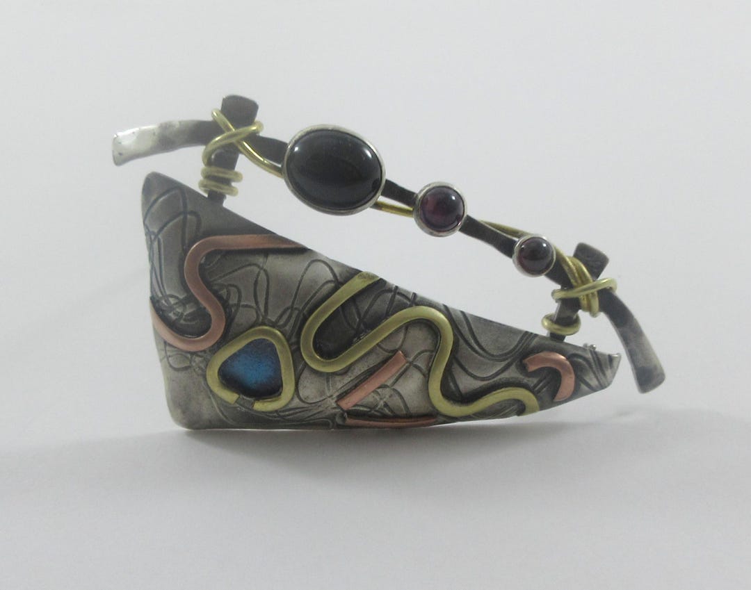Modernist Susan Maria Buckley Sterling Silver Niobium Multi Stone ...