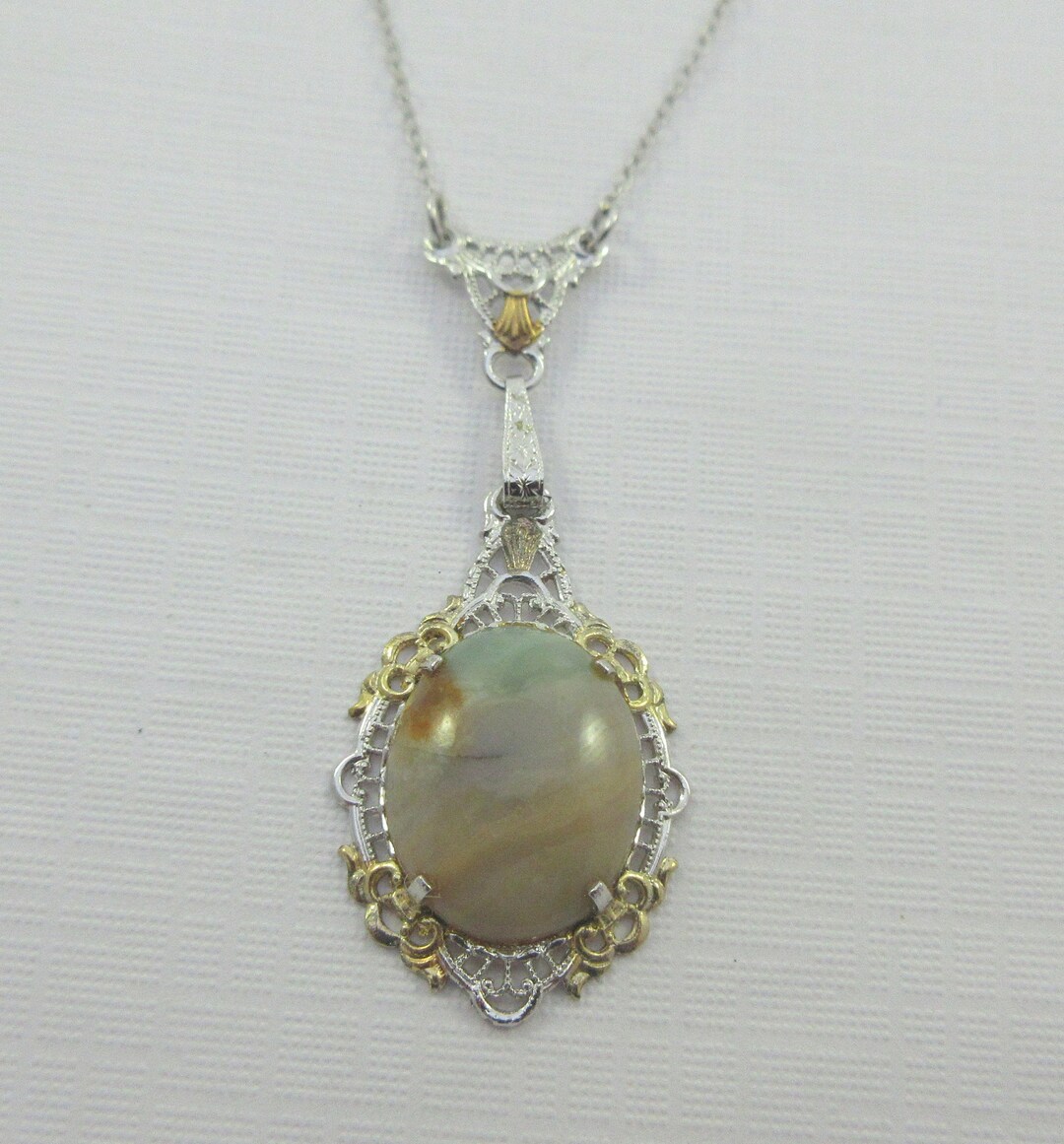 Clark & Coombs Sterling Silver Art Deco Banded Agate Stone Pendant ...