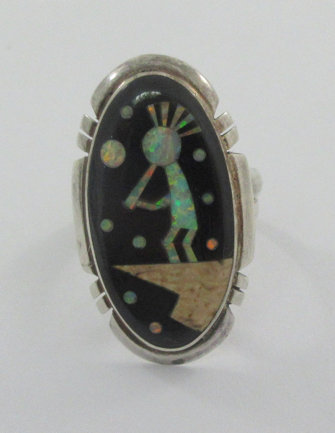 Native American Signed CC Sterling Silver Kokopelli Inlay Adjustable ...