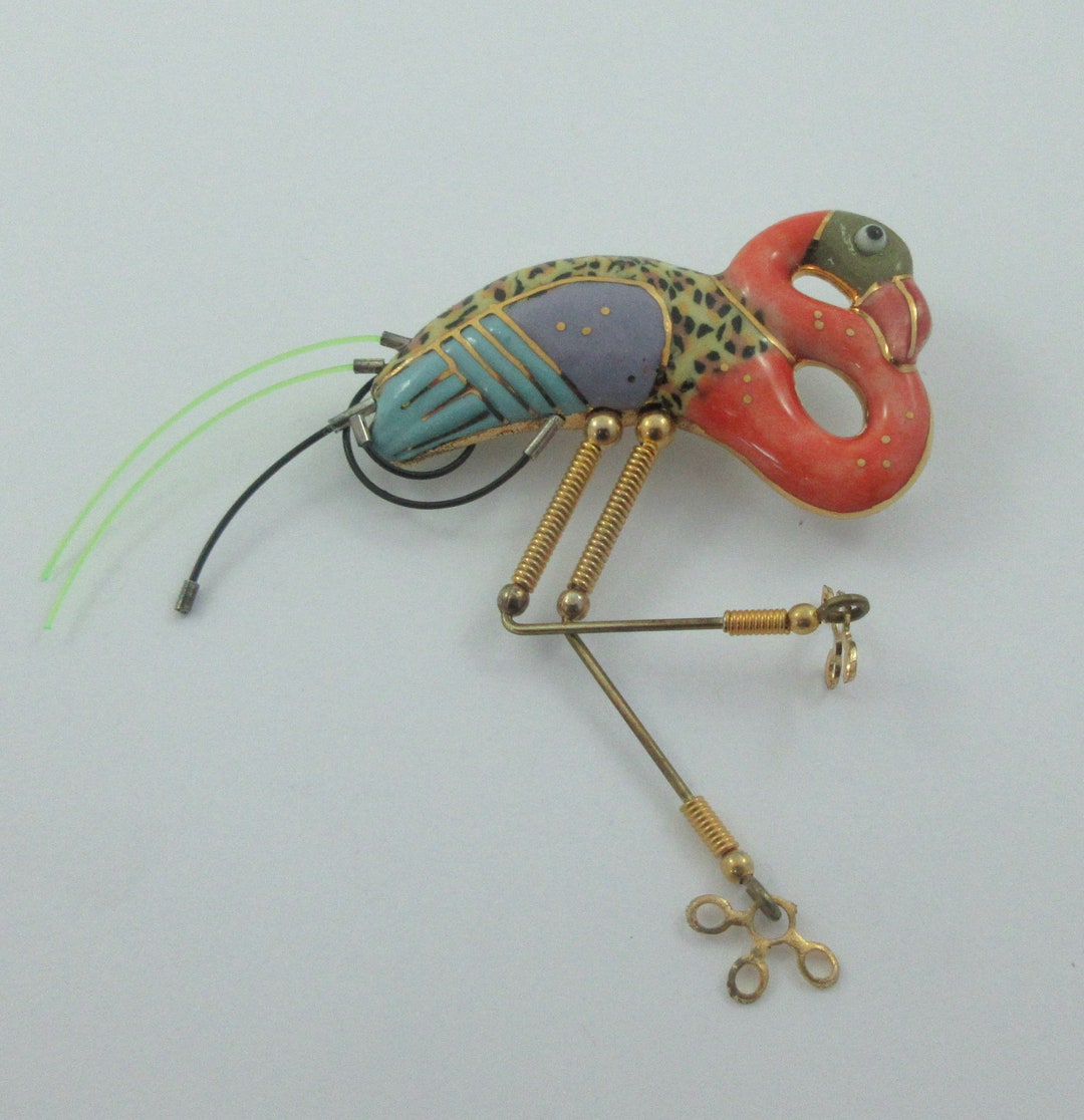 Cynthia Chuang Jewerly 10 Gold Tone Hand Painted Porcelain Flamingo ...
