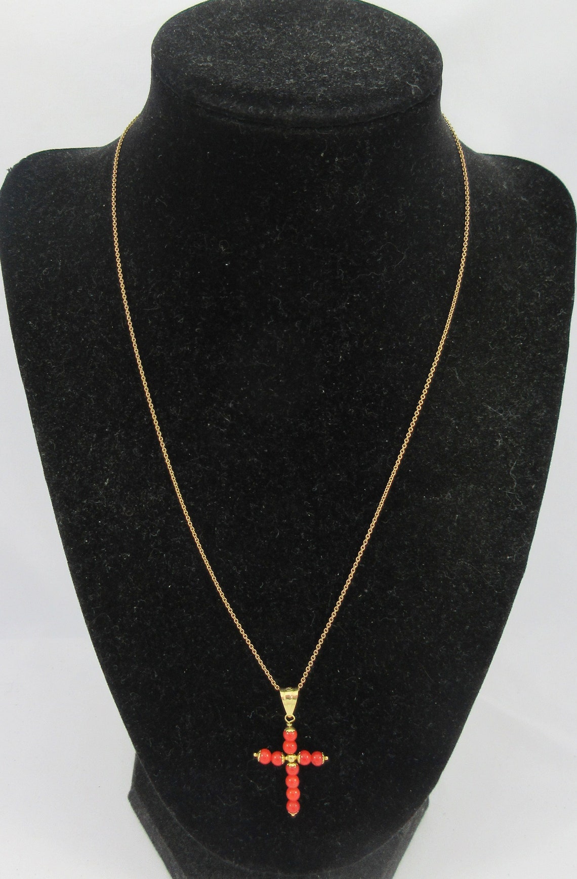 Italy 18k Gold Red Coral Cross Pendant W. Gold Plated Chain | Etsy