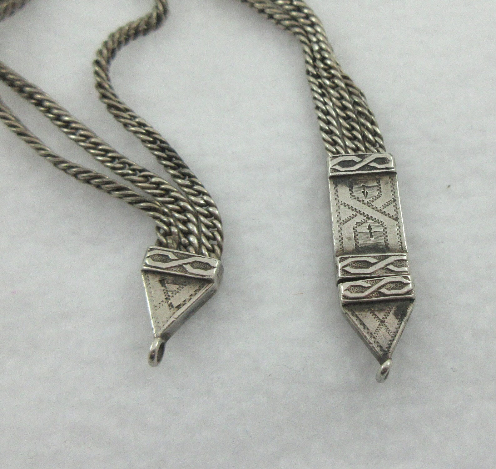 Antique Sterling Silver Pocket Watch Triple Chain Fob Key W. Slider ...