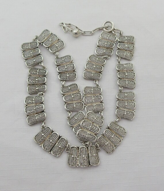 800 Silver Filigree Geometric Floral Panels Necklace - Gem