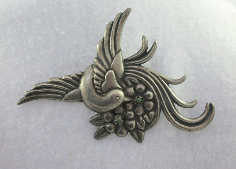 Huge Sterling Silver Bird Floral Turquoise Brooch - Etsy
