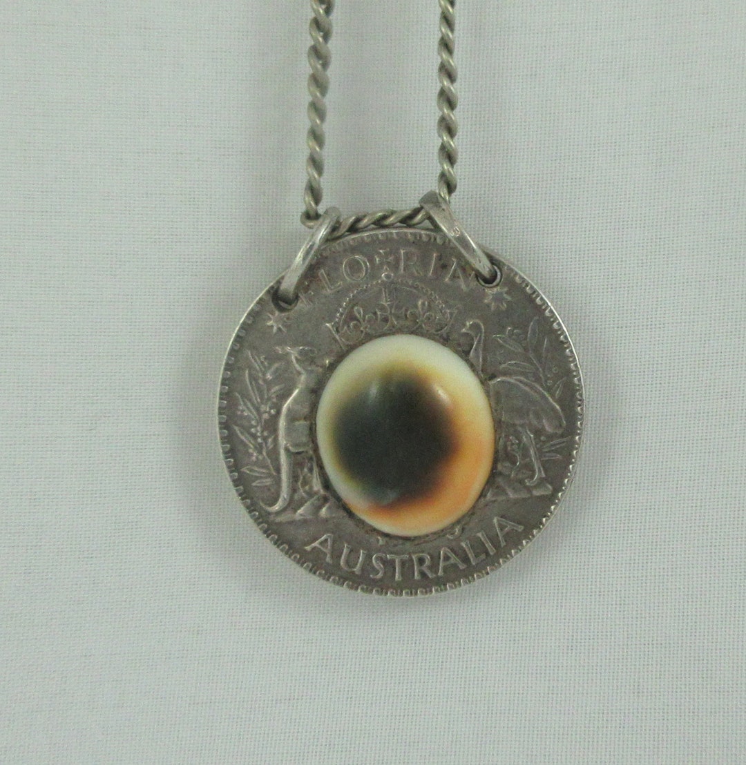 1943 Australia Sterling Silver Double Florin Operculum Shell Pendant W ...