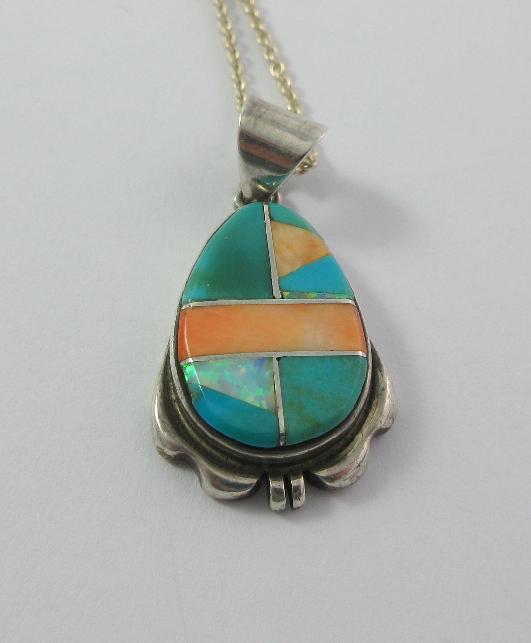 Native American Signed Rick Tolino Sterling Silver Multi Stone Inlay ...