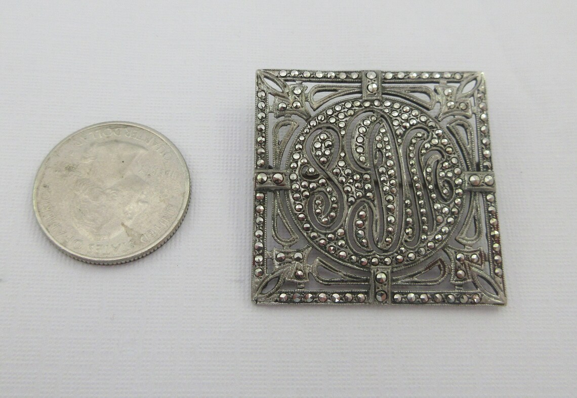 Art Deco Sterling Silver Marcasite SDM Monogram Brooch | Etsy