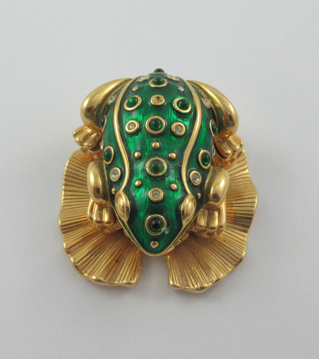 Kenneth J Lane Kenneth Gold Tone Green Enamel Rhinestone Frog Brooch ...