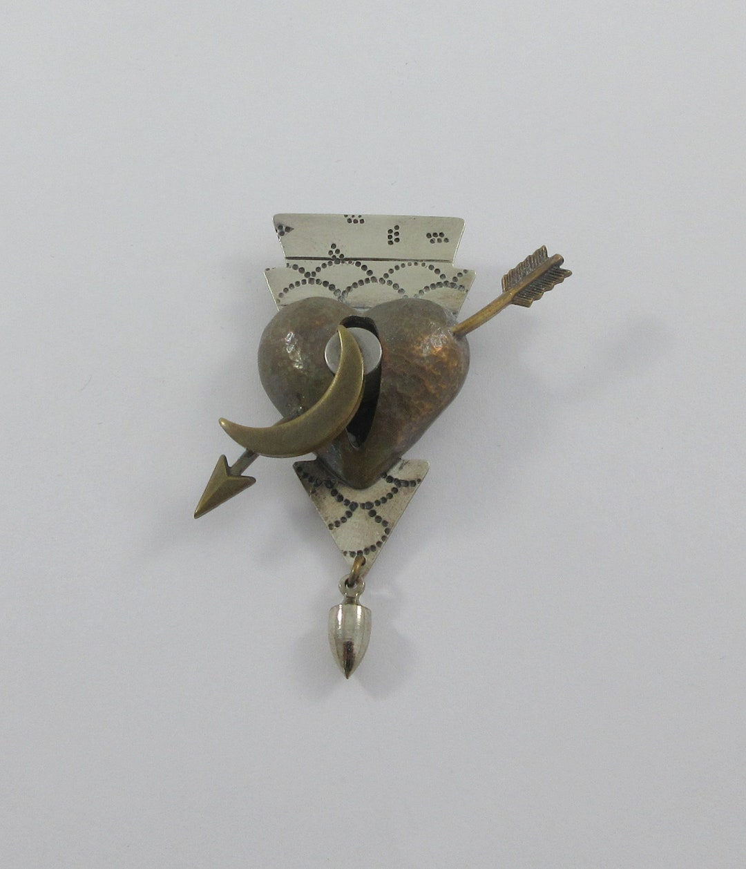 Signed Thomas Mann Designs Industrial Sterling Mixed Metals Heart Glass ...