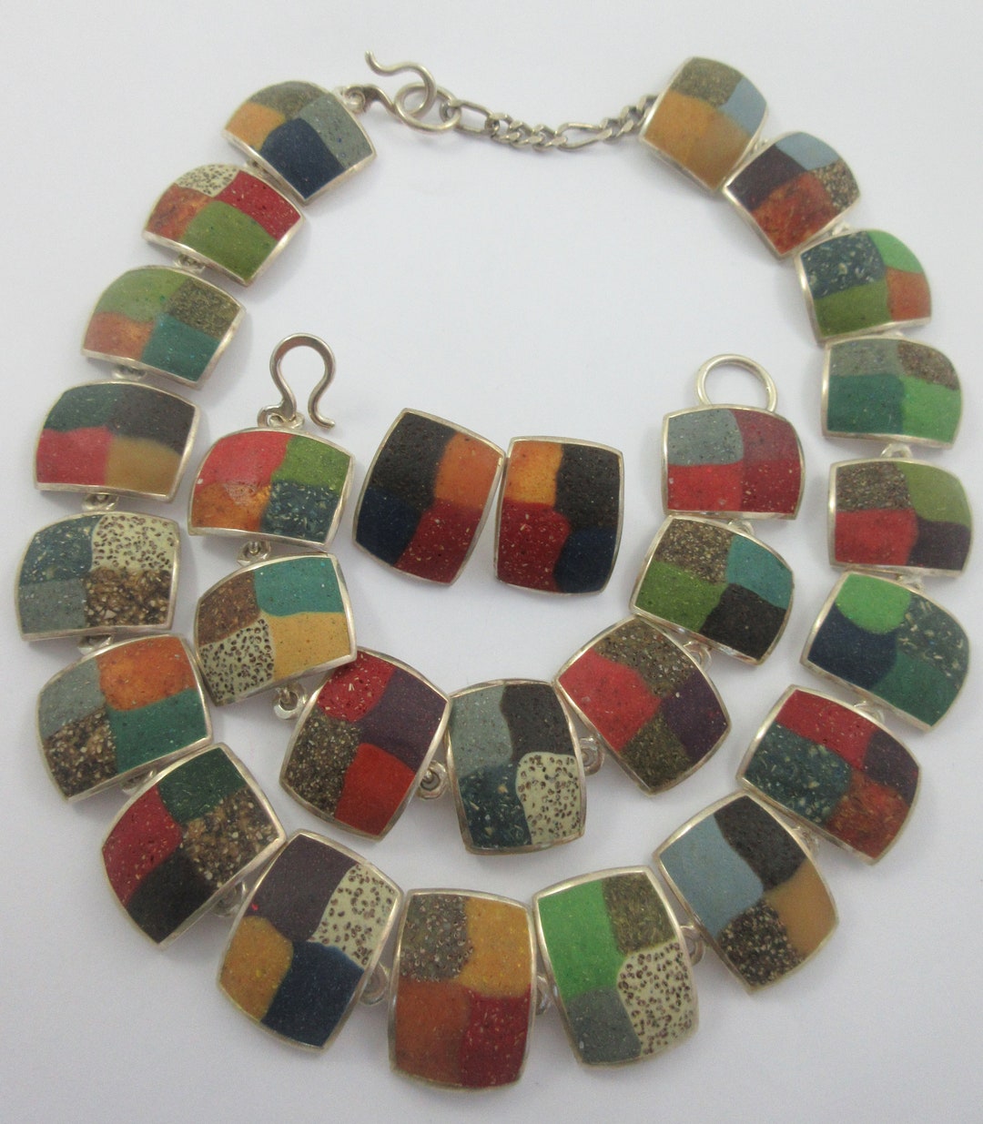 David Urso Demi Parure Modernist Sterling Silver Geometric Colorful ...