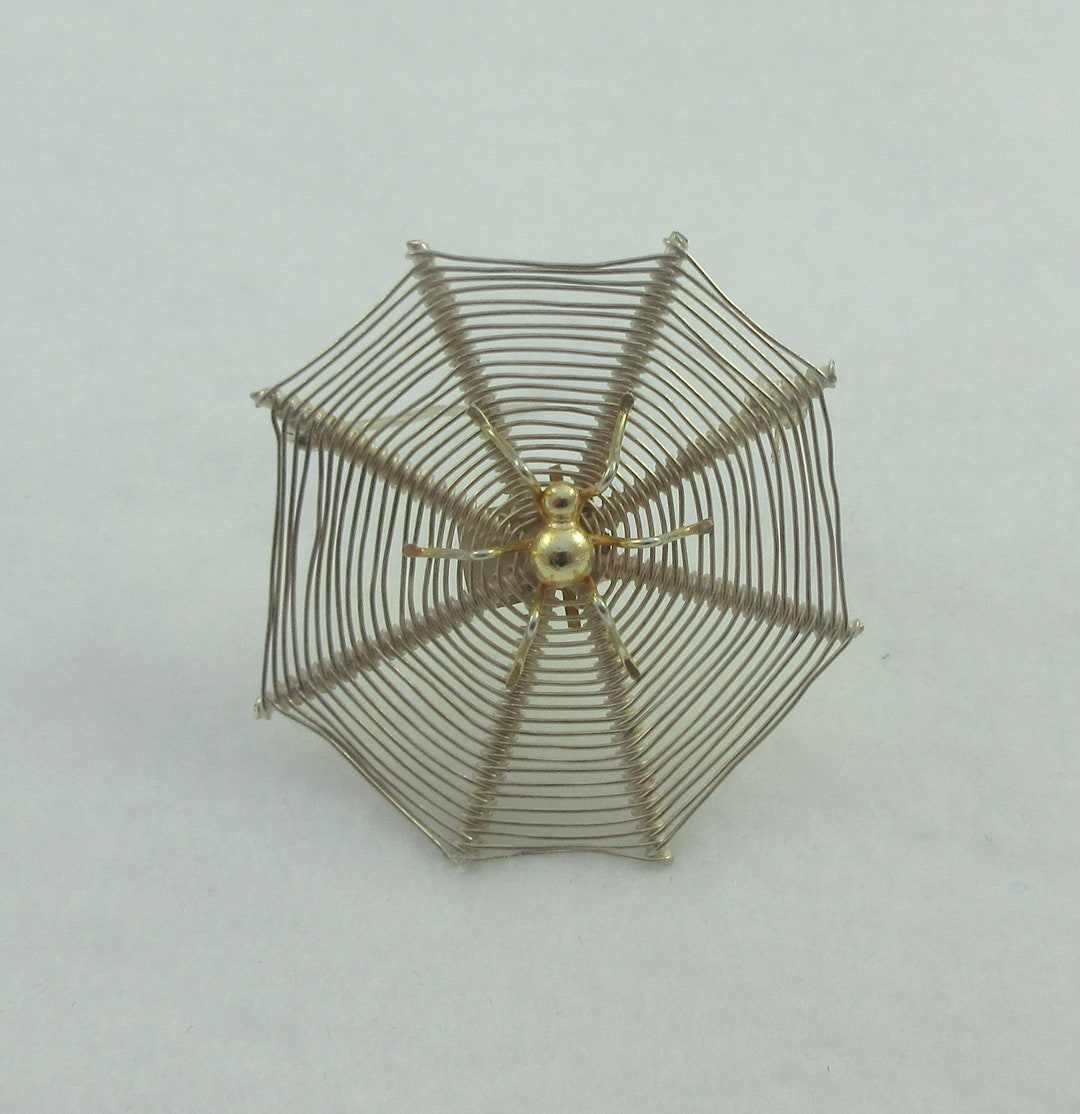 800 Silver Gold Over Silver Spider on Spider Web Brooch - Etsy