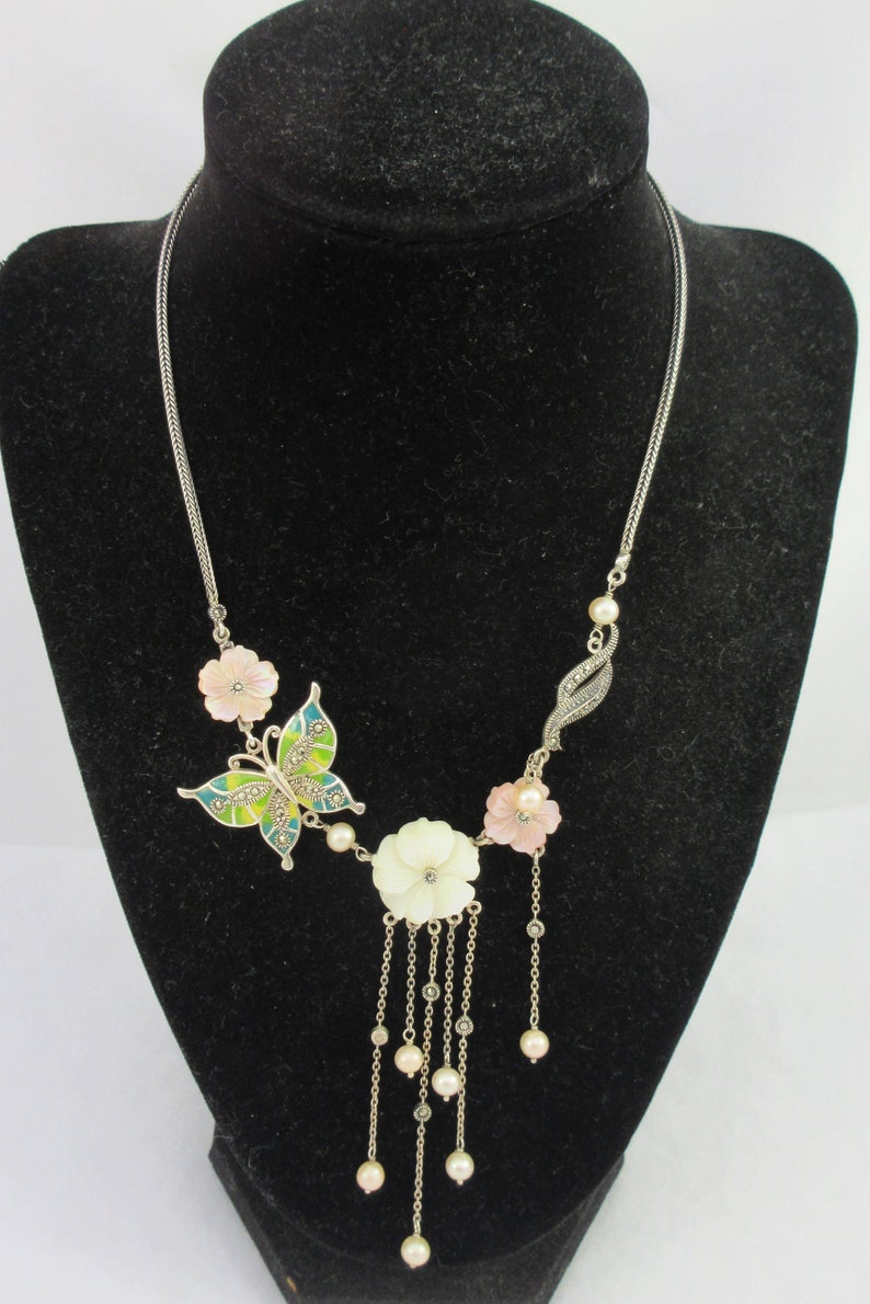 Sterling Silver Marcasite Pink Mother Of Pearl Butterfly Etsy