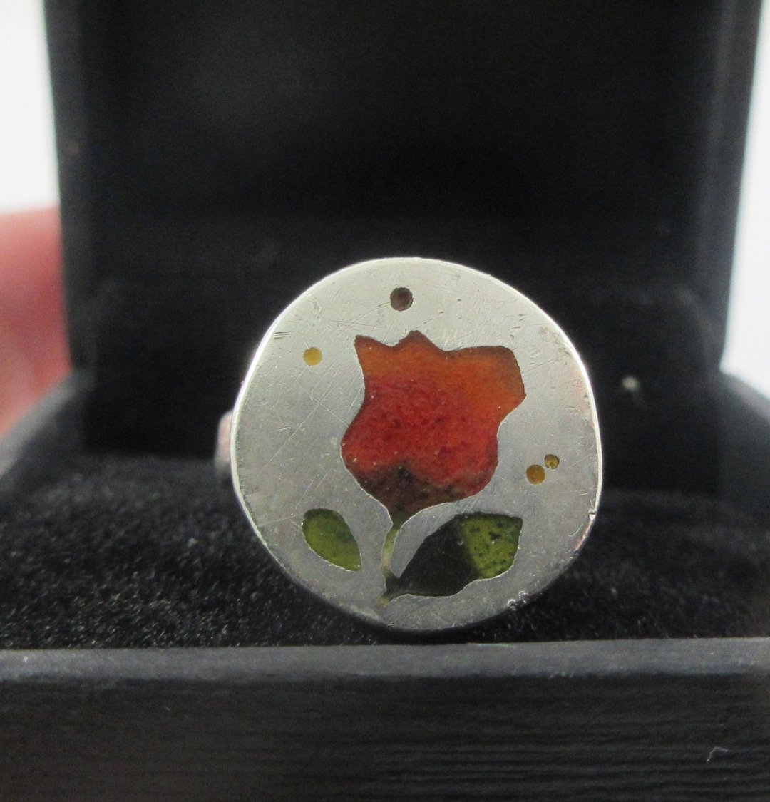 Artisan Sterling Silver Floral Inlay Ring- Size 4.25 - Etsy